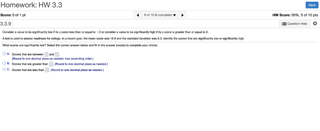 Solved Homework: HW 3.3 Save Score: 0 of 1 pt 6 af 10 (6 | Chegg.com