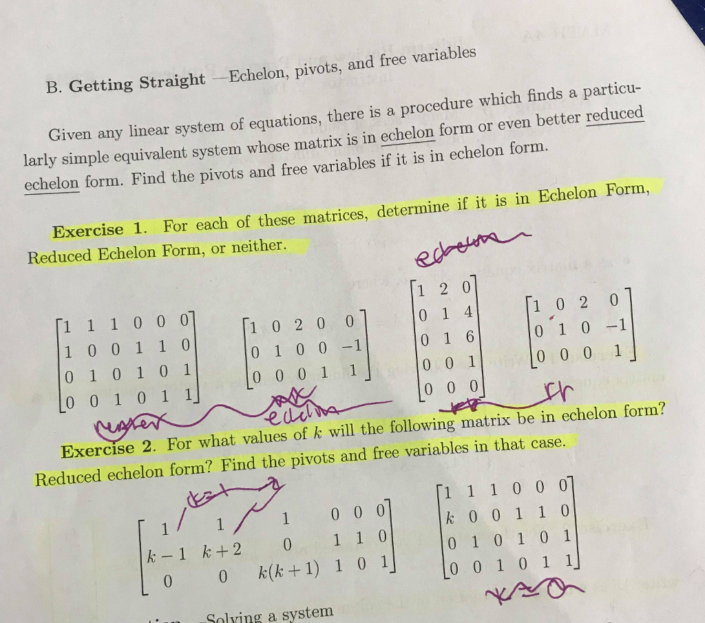 Solved Row Echelon Form vs Echelon Form: I need help | Chegg.com