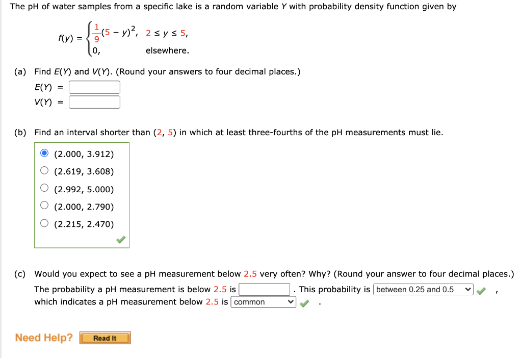Solved The pH of water samples from a specific lake is a | Chegg.com