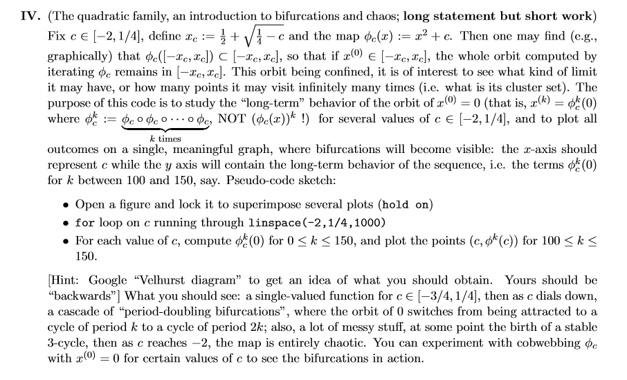 IV. (The quadratic family, an introduction to | Chegg.com