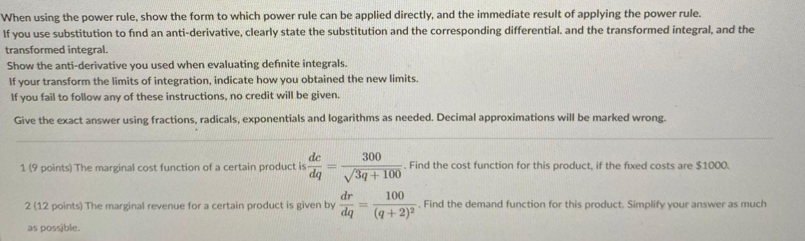 Solved When using the power rule, show the form to which | Chegg.com