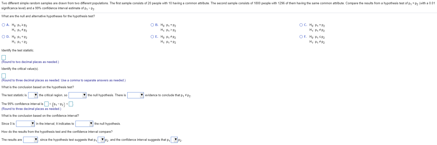 Solved Two different simple random samples are drawn from | Chegg.com