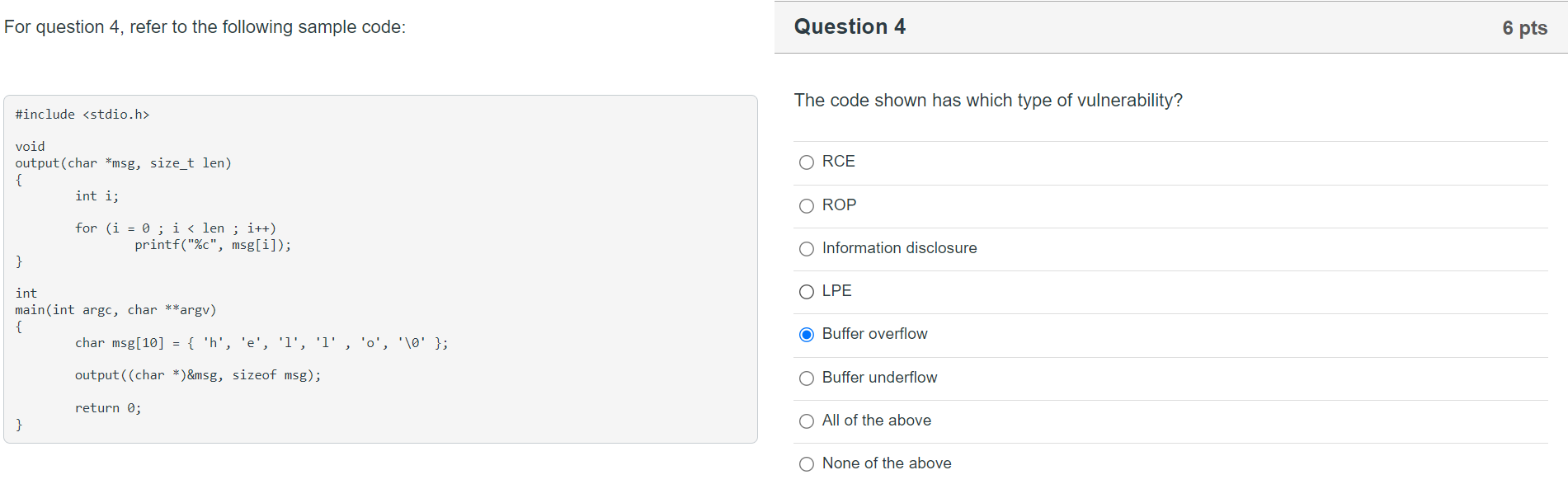 Solved For question 4, refer to the following sample code: | Chegg.com