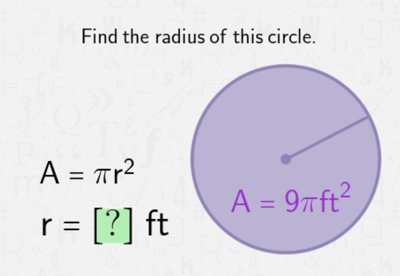 Solved Find the radius of this circle. A = 7r2 2. A = 9+ft? | Chegg.com