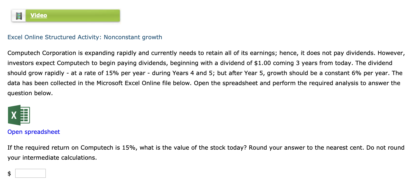 Solved Excel Online Structured Activity: Nonconstant growth | Chegg.com