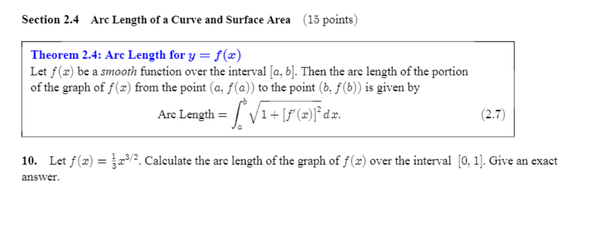 Solved Section 2.4 Arc Length of a Curve and Surface Area | Chegg.com