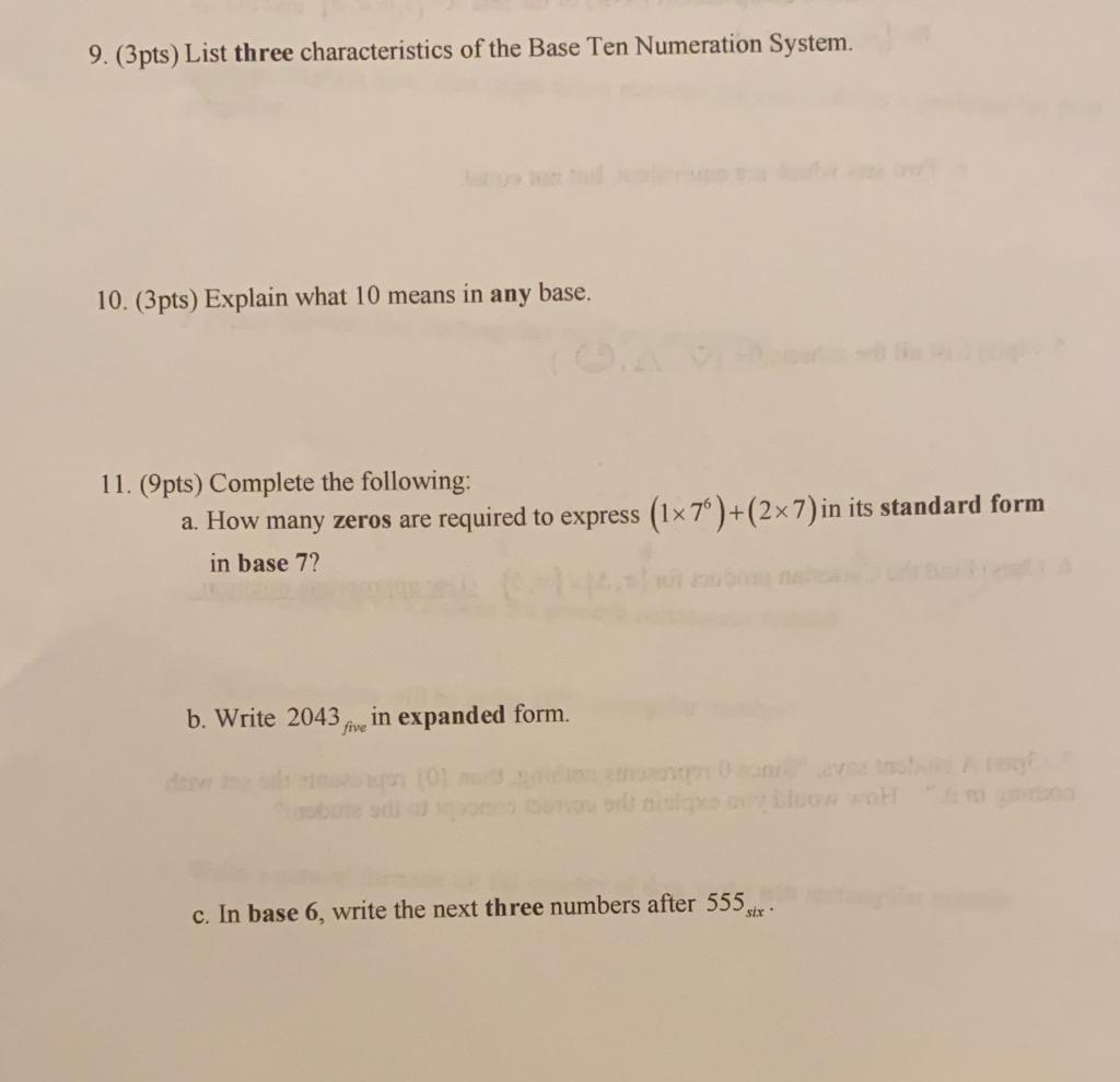 Solved 9.(3pts) List three characteristics of the Base Ten | Chegg.com
