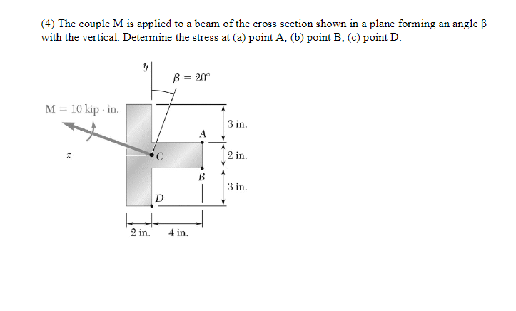 Solved (4) The couple M is applied to a beam of the cross | Chegg.com