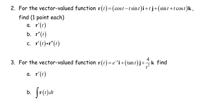 Solved For the vector-valued function r (t) = (cos t - t sin | Chegg.com