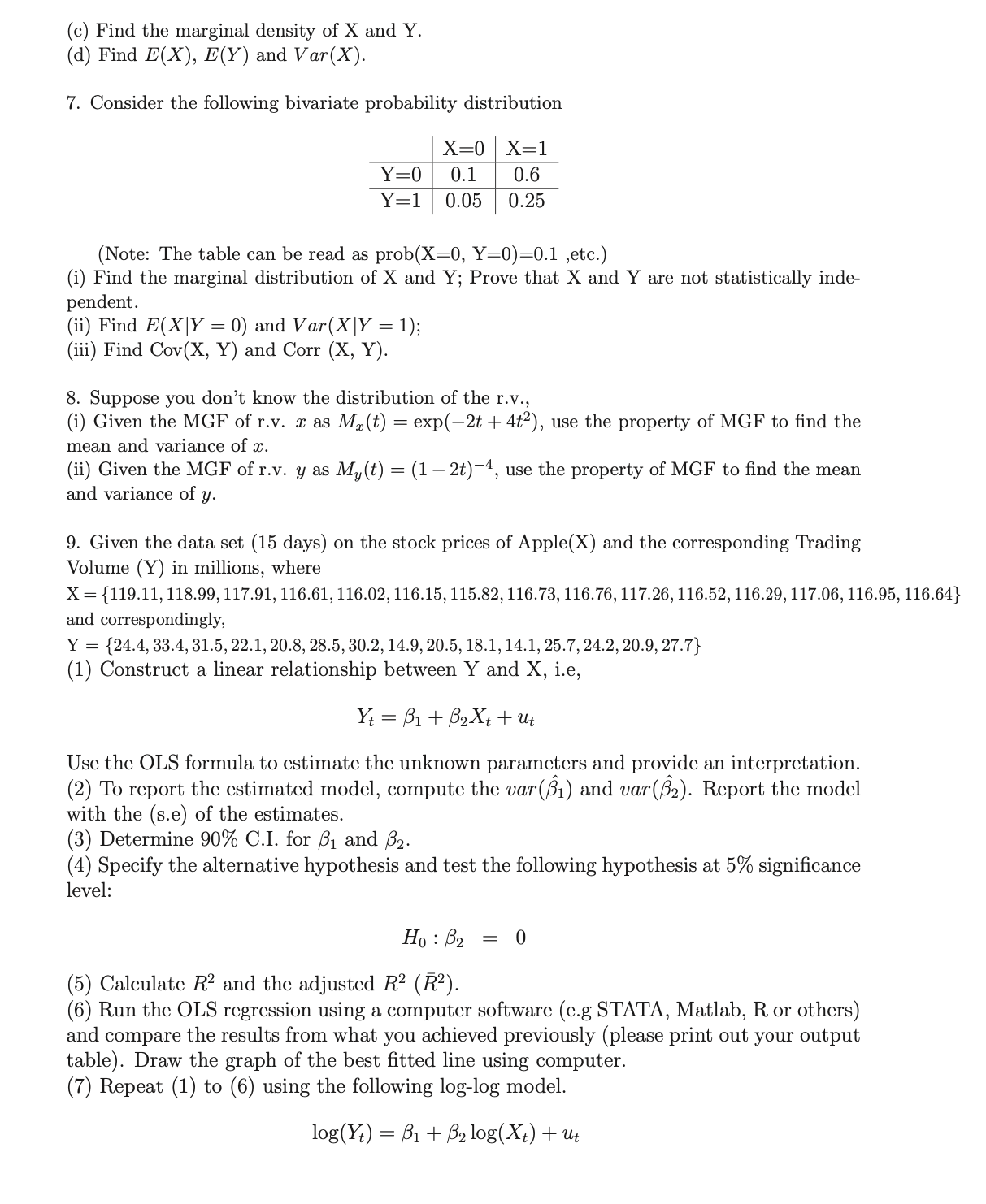 (c) ﻿Find the marginal density of x ﻿and Y.(d) ﻿Find | Chegg.com