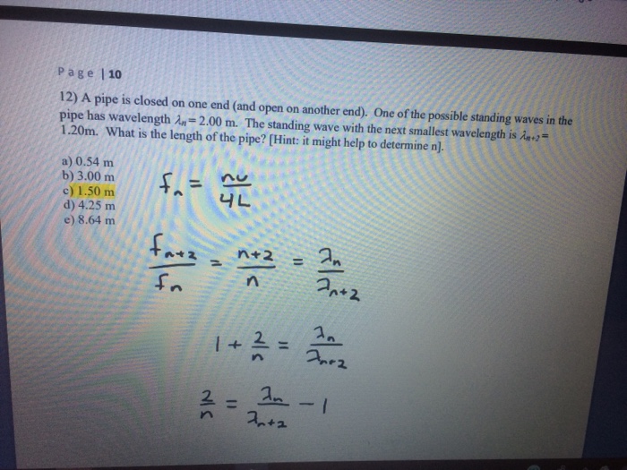 Solved Page 110 12) A pipe is closed on one end (and open on | Chegg.com