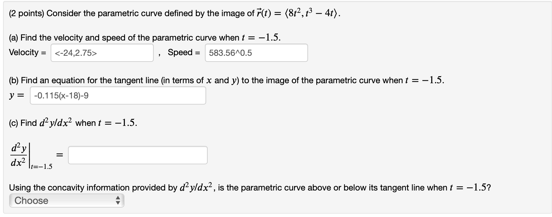 Solved (2 points) Consider the parametric curve defined by | Chegg.com