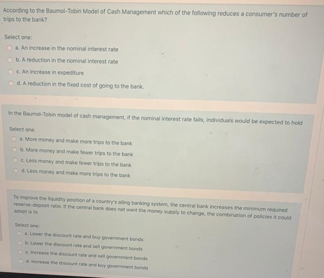 Solved 1. According to the Baumol-Tobin Model of Cash | Chegg.com