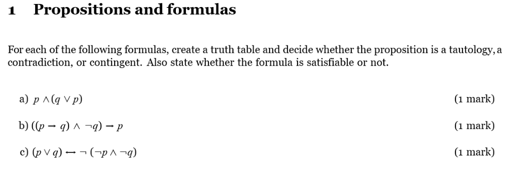 Solved Propositions and formulas 1 For each of the following | Chegg.com