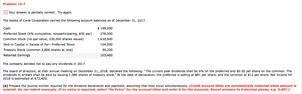 Solved Problem 15-7 Your answer is partially correct. Try | Chegg.com