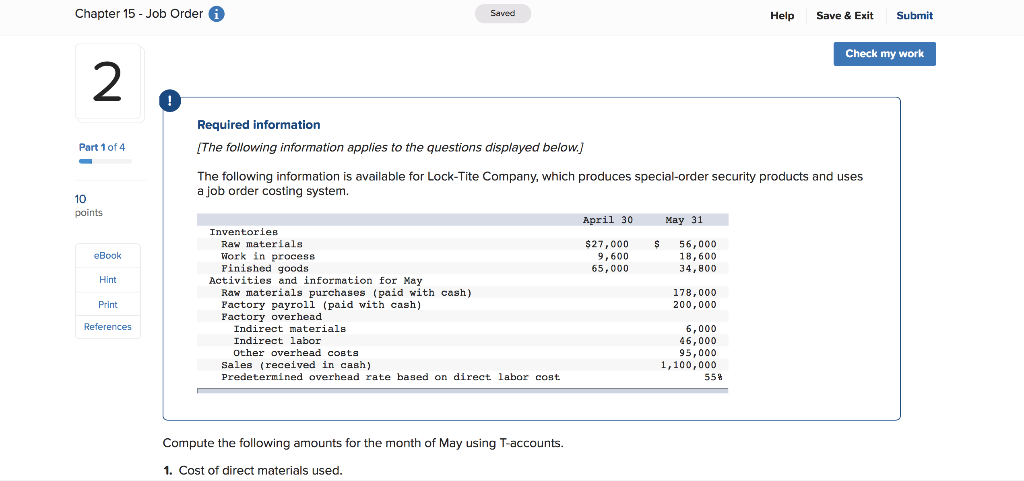 Solved Chapter 15 - Job Order G Saved Help Save & Exit | Chegg.com