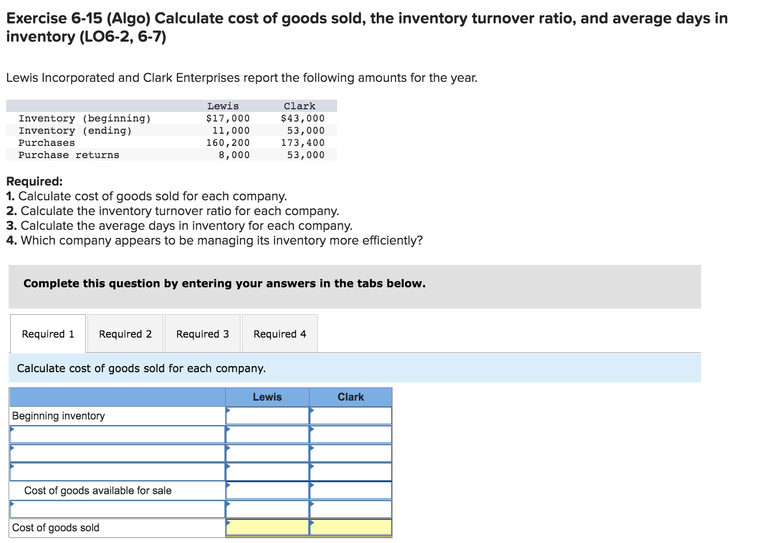 Solved Exercise 6-15 (Algo) Calculate cost of goods sold, | Chegg.com