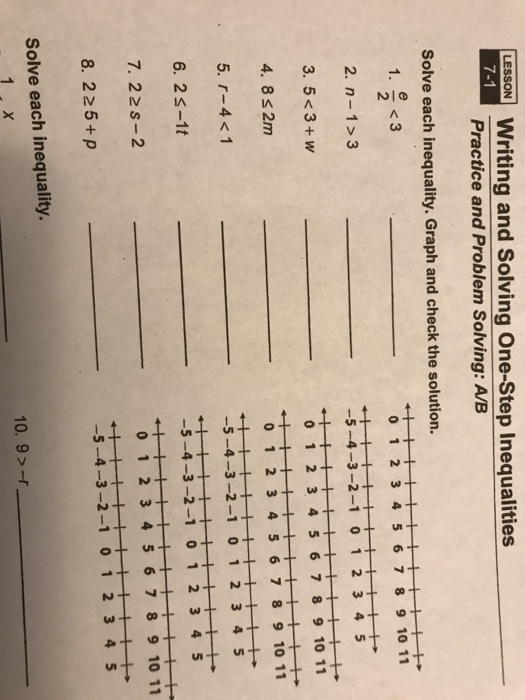 Solved ESSON Writing and Solving One-Step Inequalities 7-1 | Chegg.com