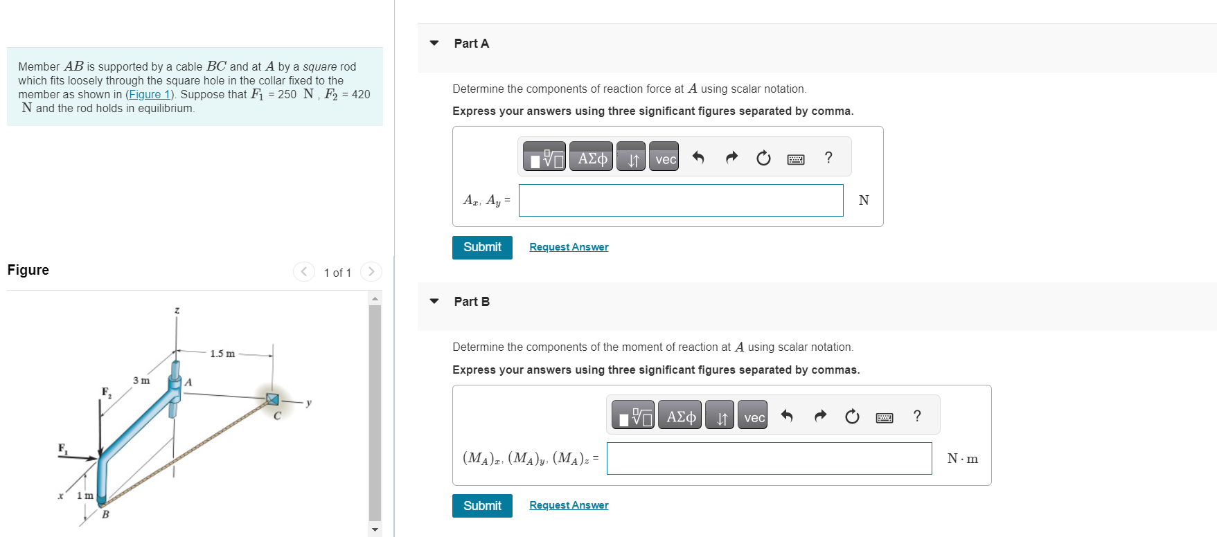 Solved Member AB is supported by a cable BC and at A by a | Chegg.com