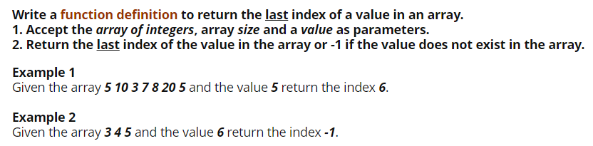 Solved Write a function definition to return the last index | Chegg.com