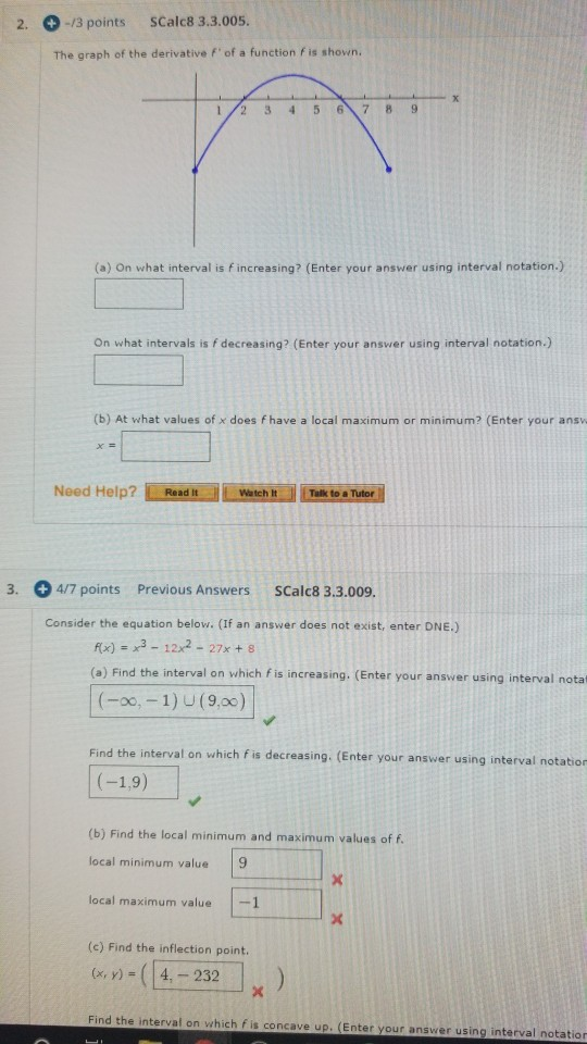Solved -13 points SCalc8 3.3.005. 2. The graph of the | Chegg.com