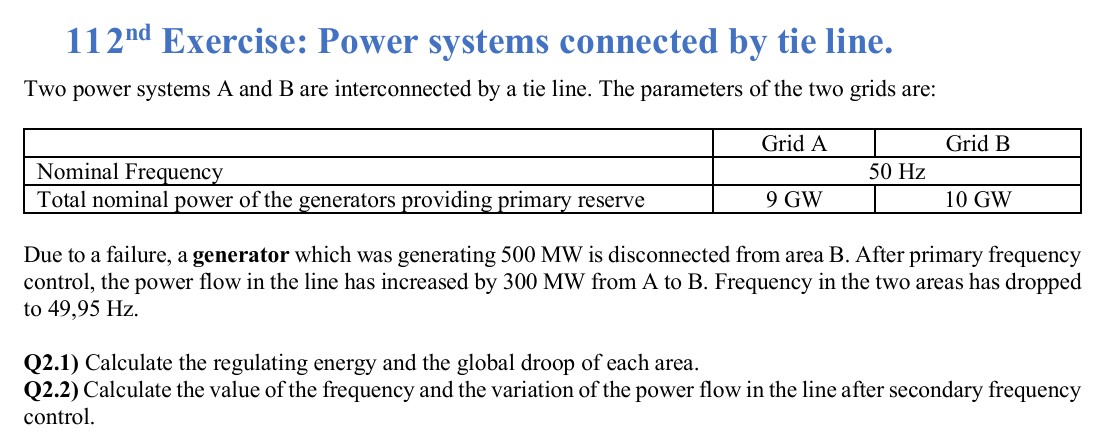 Solved \( 112^{\text {nd }} \) ﻿Exercise: Power systems | Chegg.com