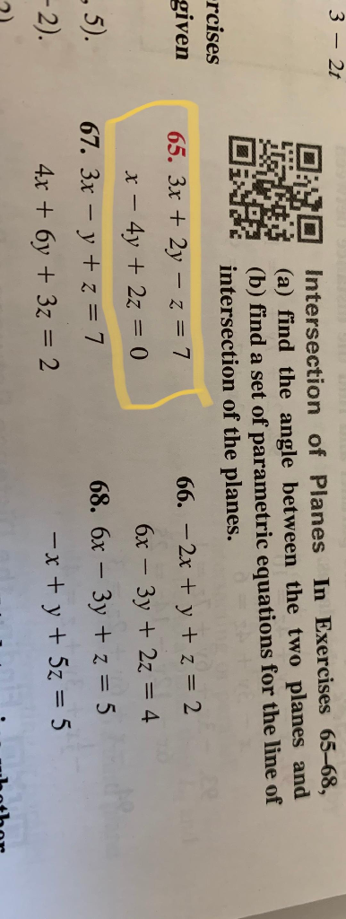 Solved 3 – 2t rcises given D o Intersection of Planes In | Chegg.com