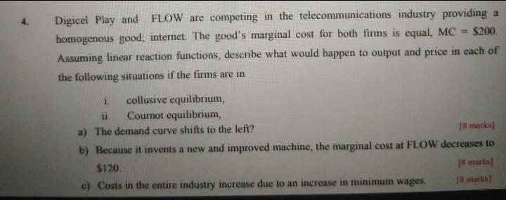 Solved Digicel Play and FLOW are competing in the | Chegg.com