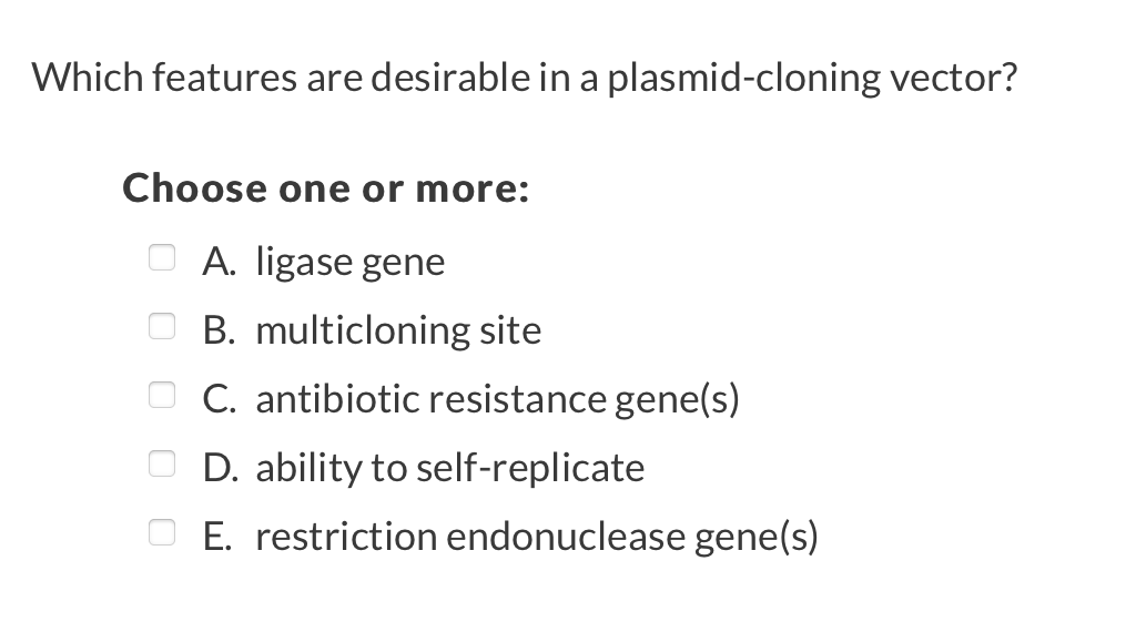 Solved Which features are desirable in a plasmid-cloning | Chegg.com