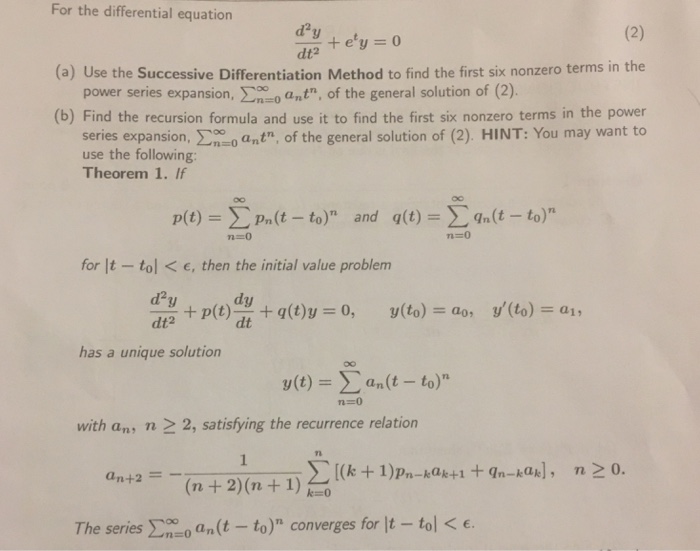 Solved For the differential equation d2 (a) Use the | Chegg.com