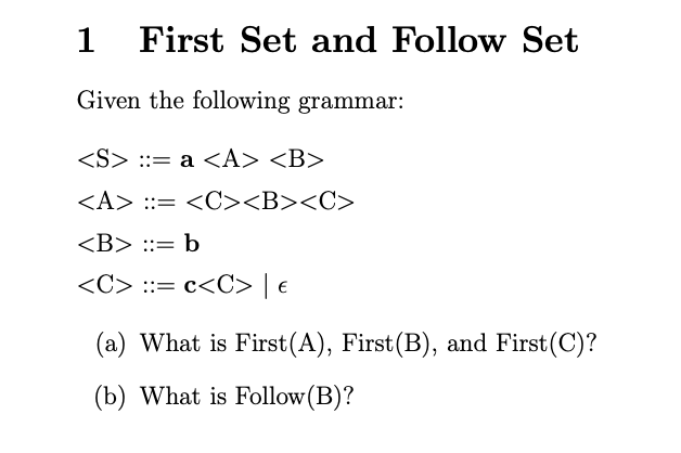 Solved 1 First Set and Follow Set Given the following | Chegg.com