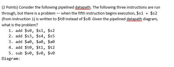 (2 points) Consider the following pipelined datapath. | Chegg.com