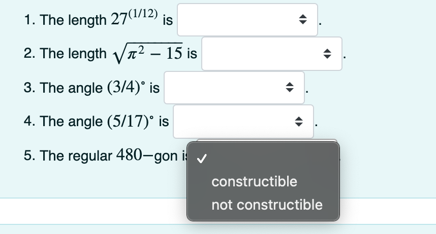 Solved State whether each of the following is constructible | Chegg.com