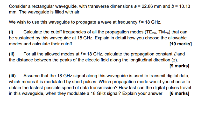 Solved Consider A Rectangular Waveguide With Transverse