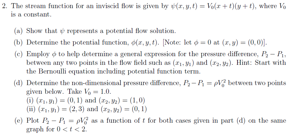 The stream function for an inviscid flow is given by | Chegg.com