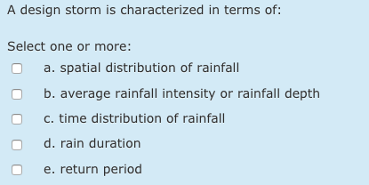 Solved A design storm is characterized in terms of: Select | Chegg.com