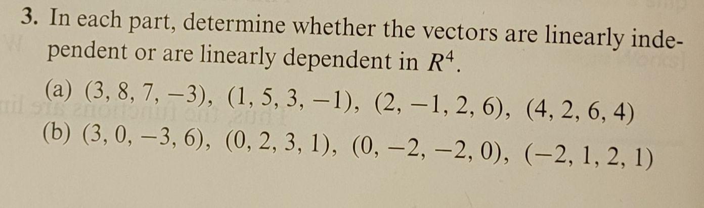 Solved 3. In each part, determine whether the vectors are | Chegg.com