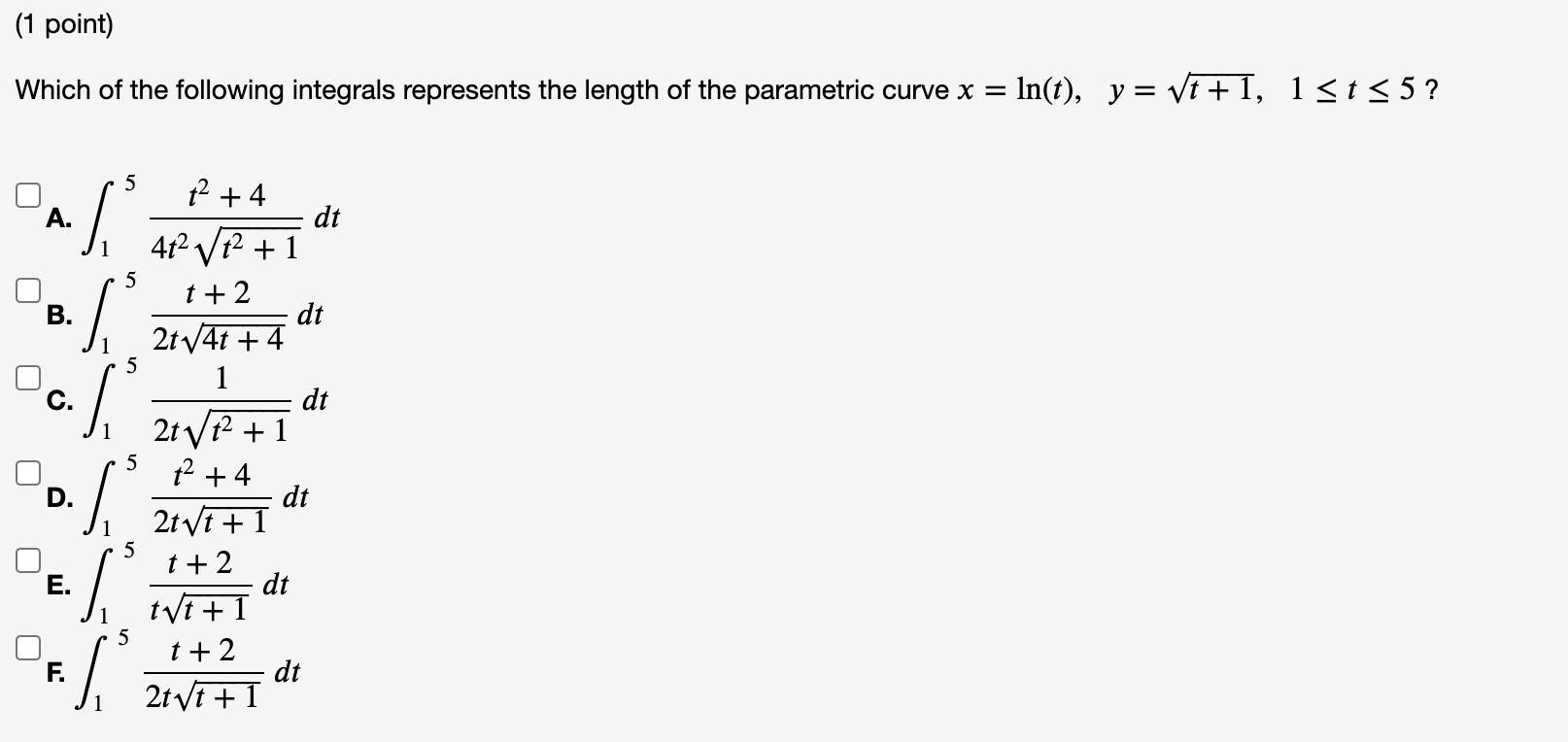 Solved (1 point) Which of the following integrals represents | Chegg.com