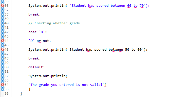 Solved String grade 'm'l′ : switch (grade) [ // Using | Chegg.com