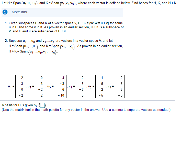 Solved Let H= Span {41,42,43} and K = Span{v1,v2,v3), where | Chegg.com