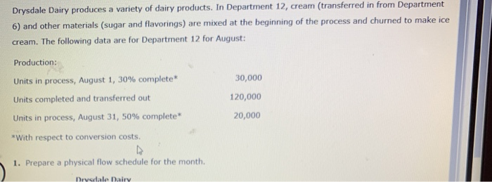 Solved Drysdale Dairy produces a variety of dairy products. | Chegg.com
