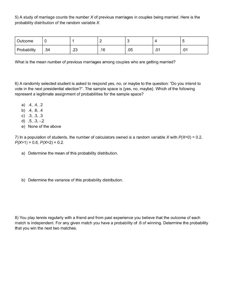 Solved 5) A study of marriage counts the number X of | Chegg.com