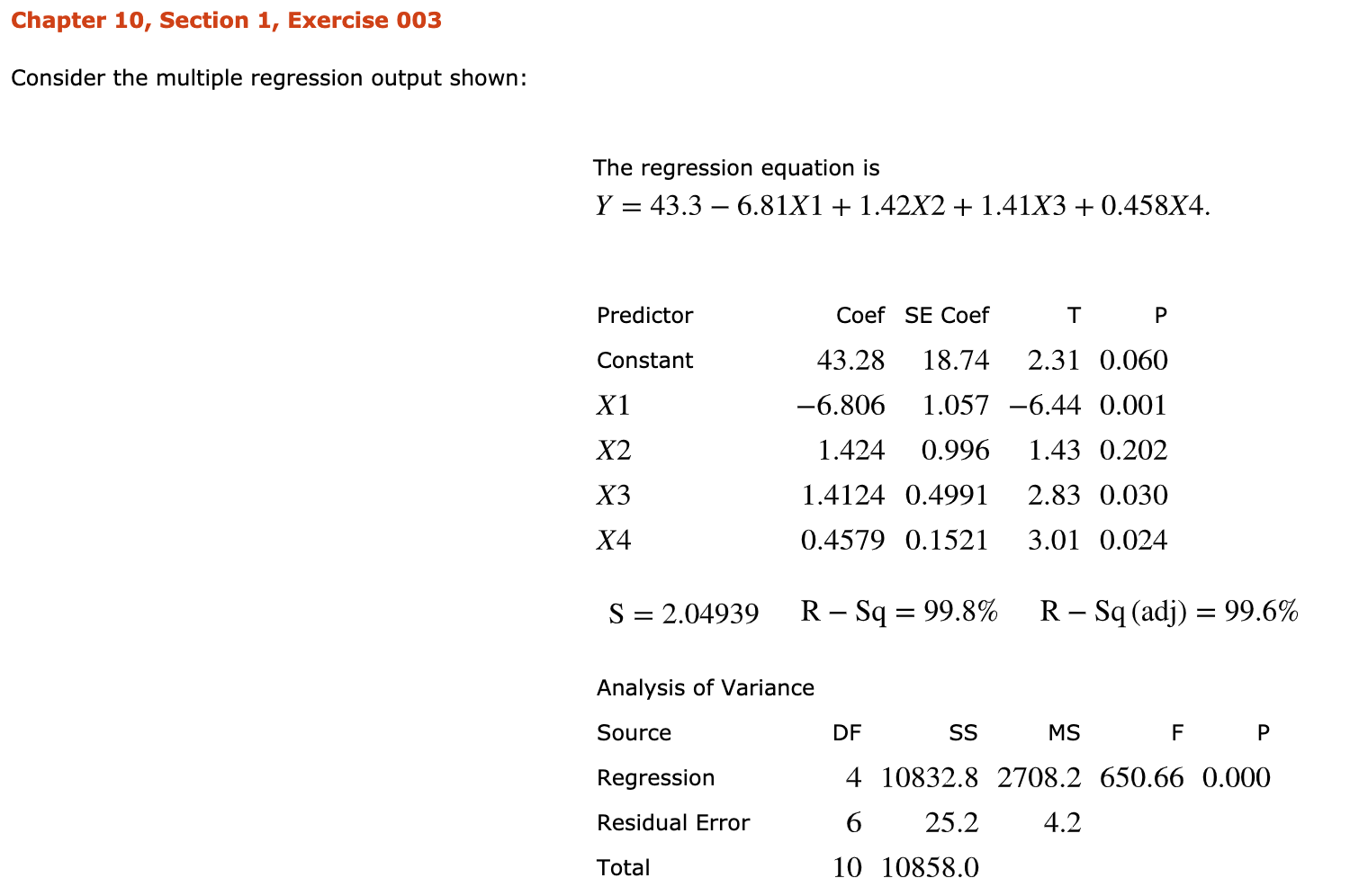 Solved Chapter 10, Section 1, Exercise 003 Consider the | Chegg.com