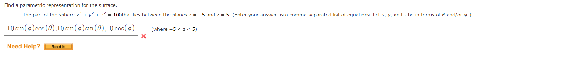 Solved Find A Parametric Representation For The Surface The