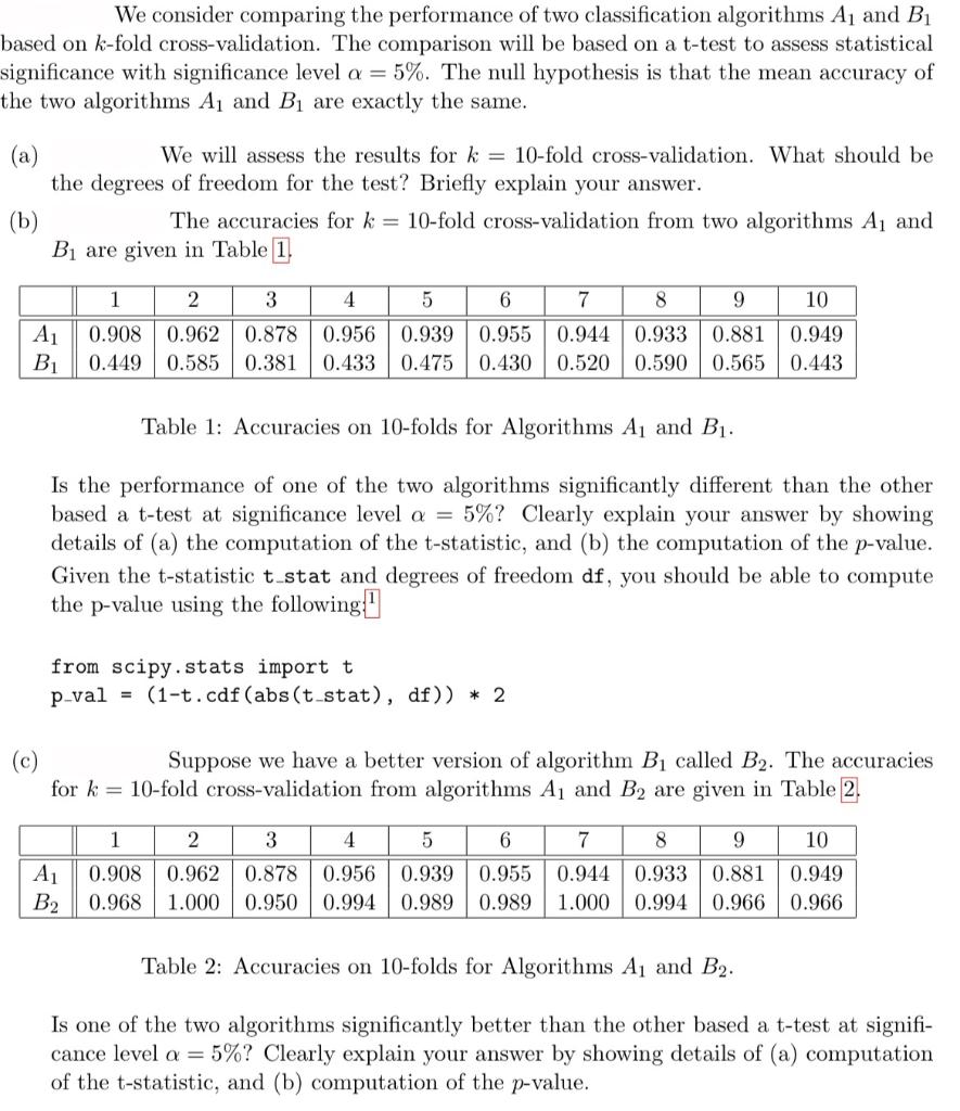 Solved We consider comparing the performance of two | Chegg.com