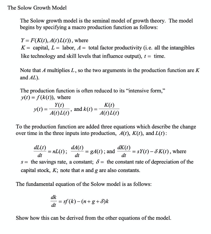 Solved The Solow Growth Model The Solow growth model is the | Chegg.com