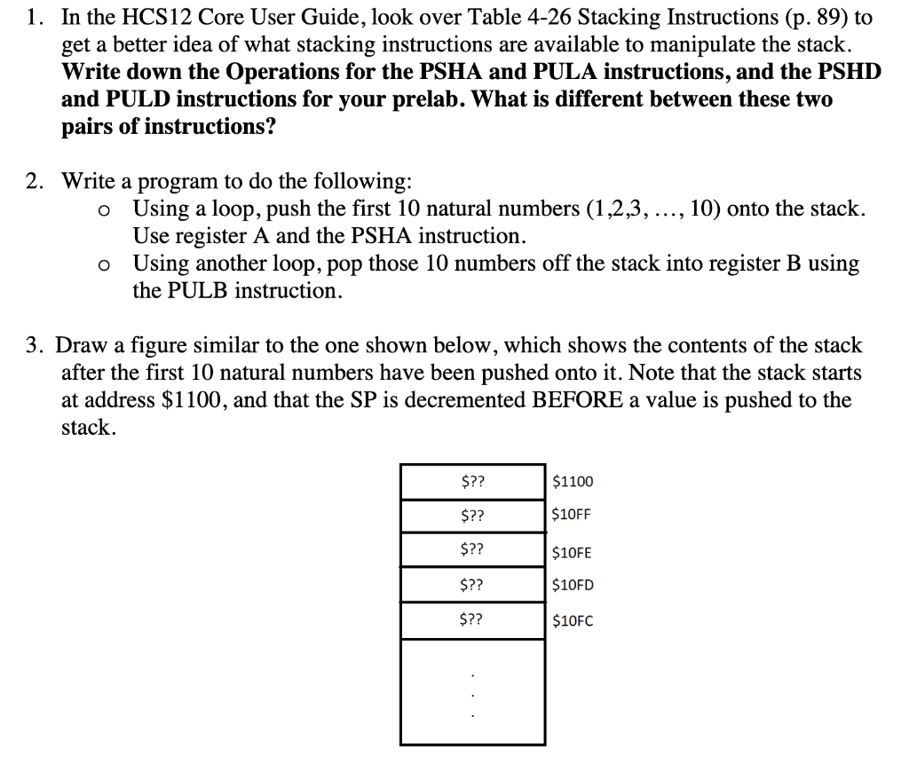Solved 1. In the HCS12 Core User Guide, look over Table 4-26 | Chegg.com
