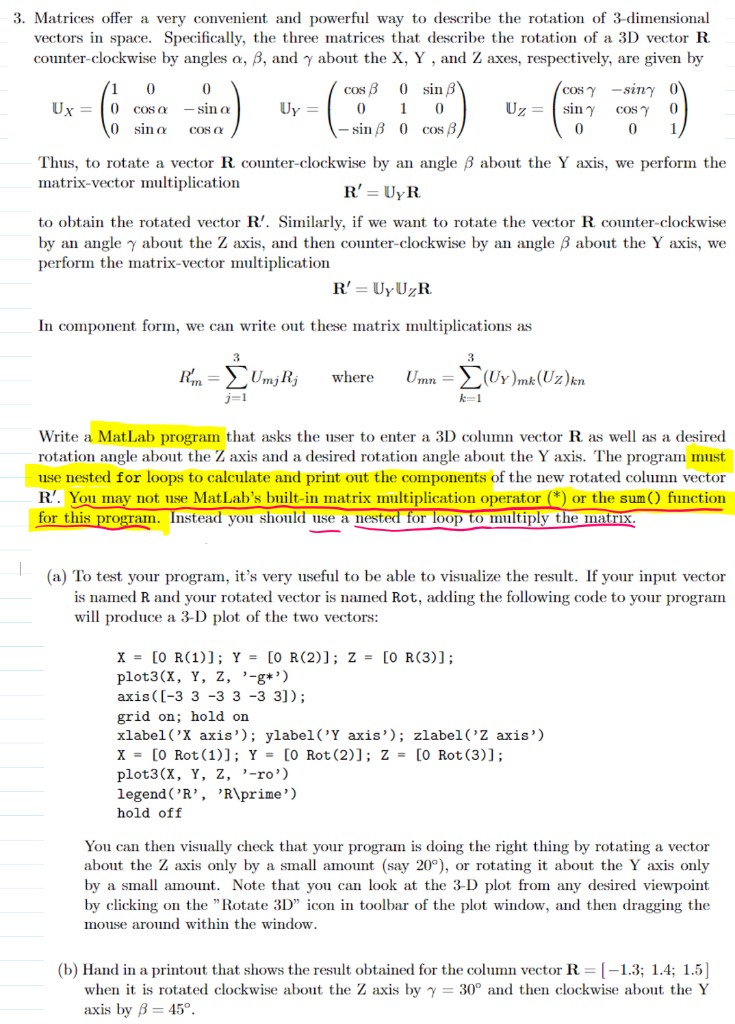 Solved 3. Matrices offer a very convenient and powerful way | Chegg.com