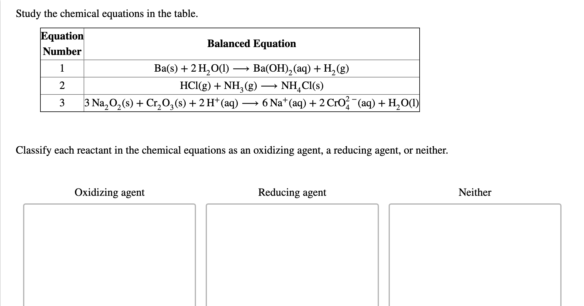 Solved Study the chemical equations in the table. Equation | Chegg.com