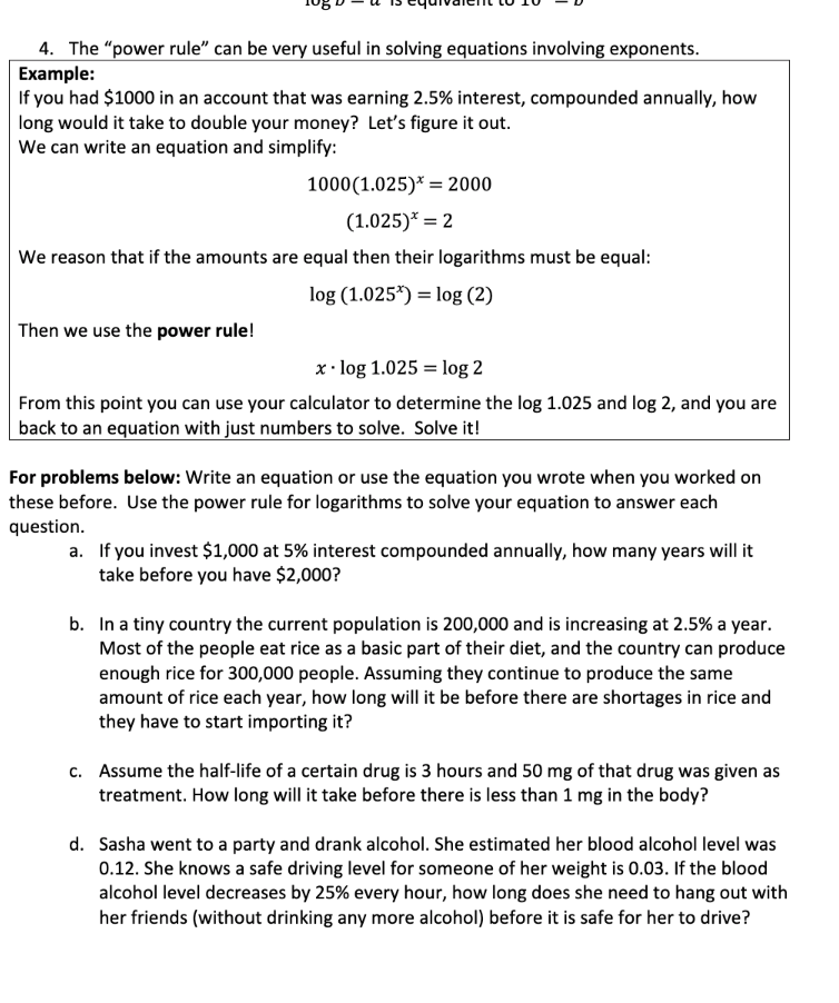 Solved The "power rule" can be very useful in solving | Chegg.com